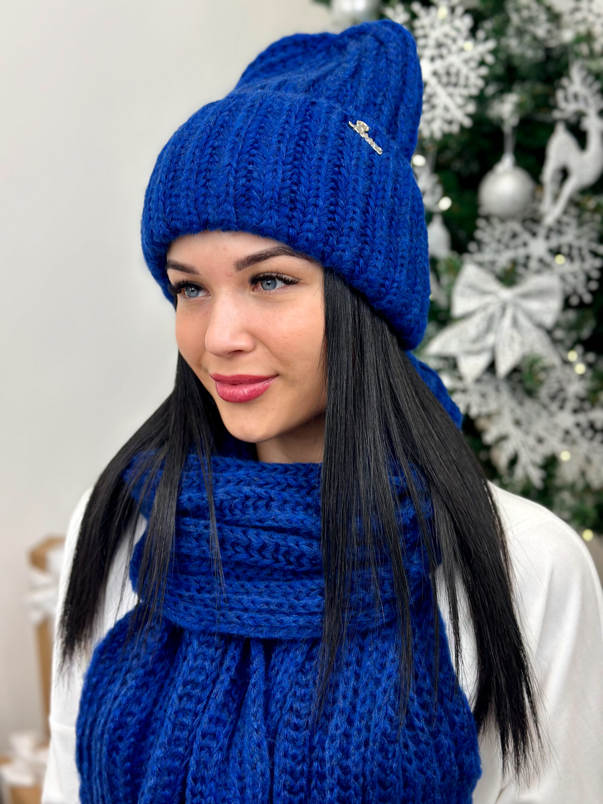 Adīts komplekts, vilnas cepure + šalle - Glamour Style