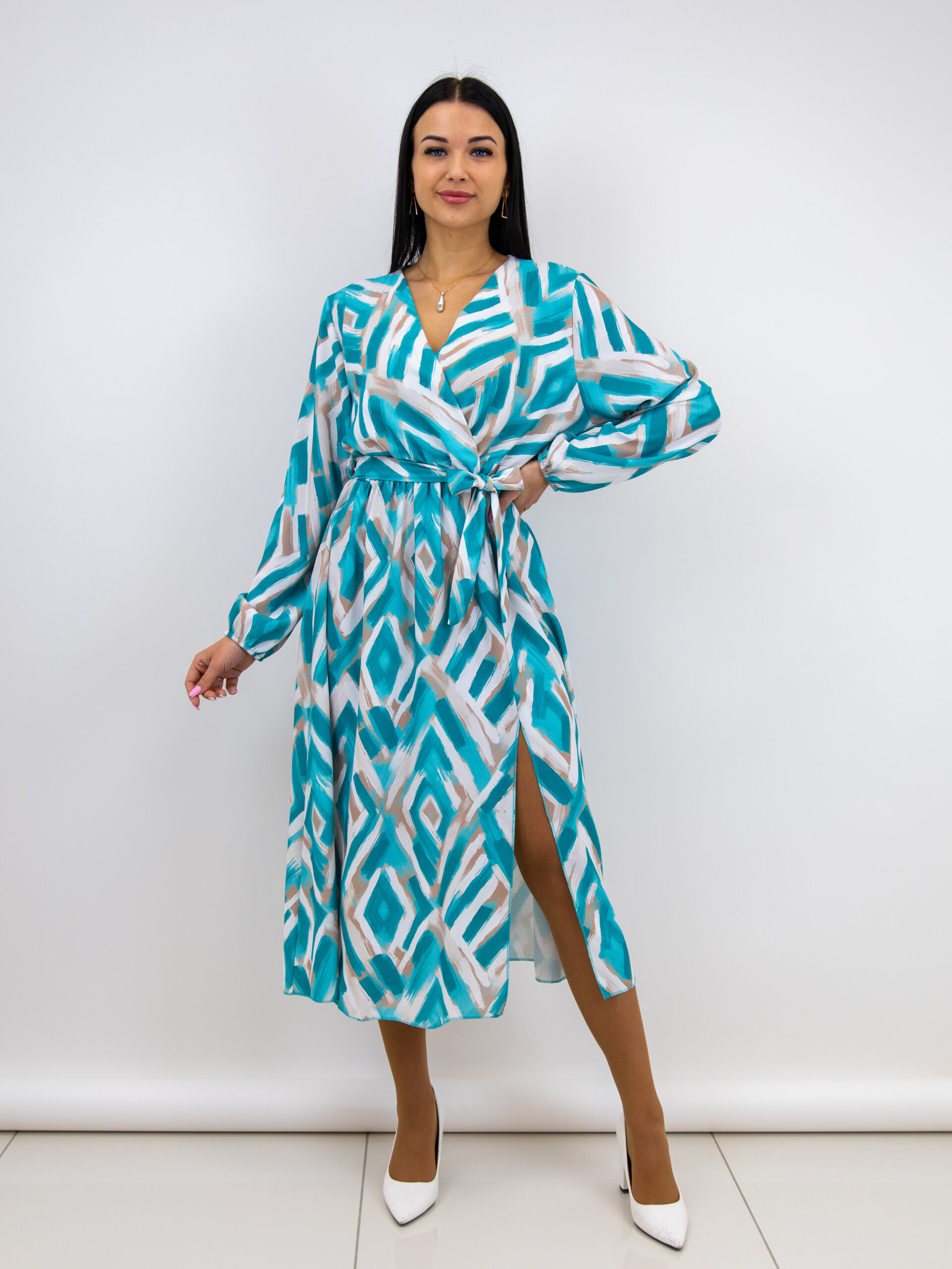 Tirkīza raksta kleita - Glamour Style