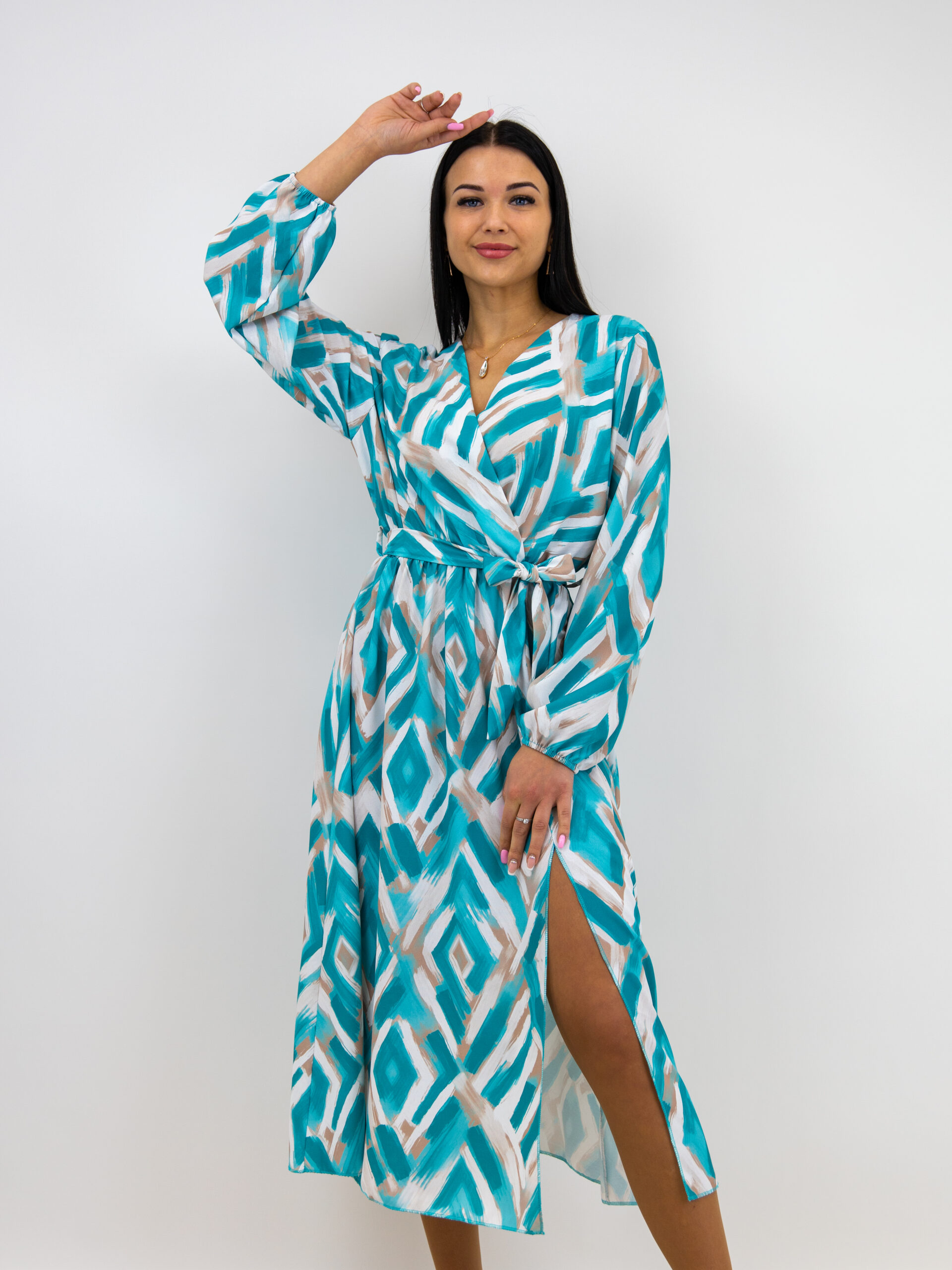 Tirkīza raksta kleita - Glamour Style