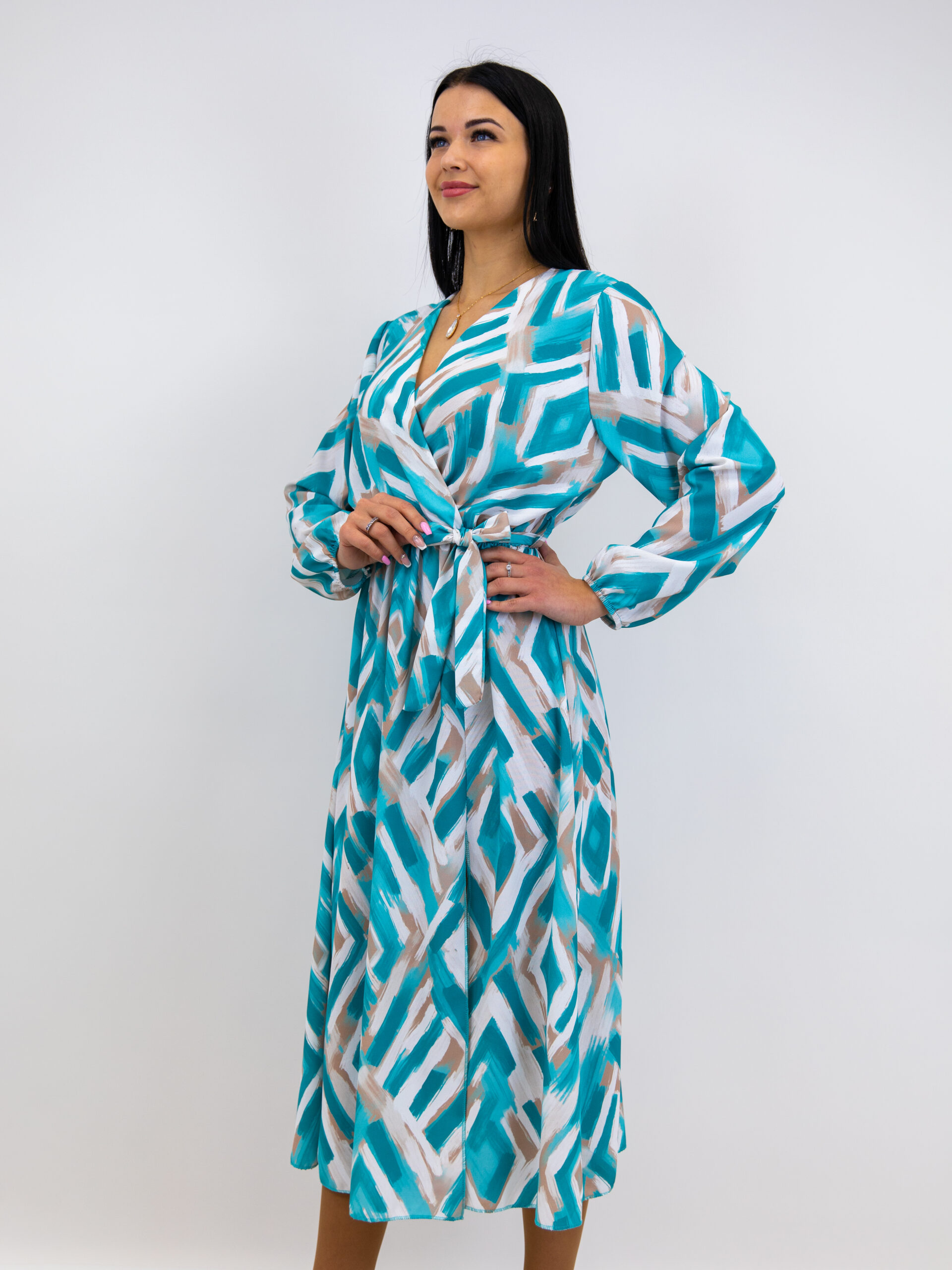 Tirkīza raksta kleita - Glamour Style