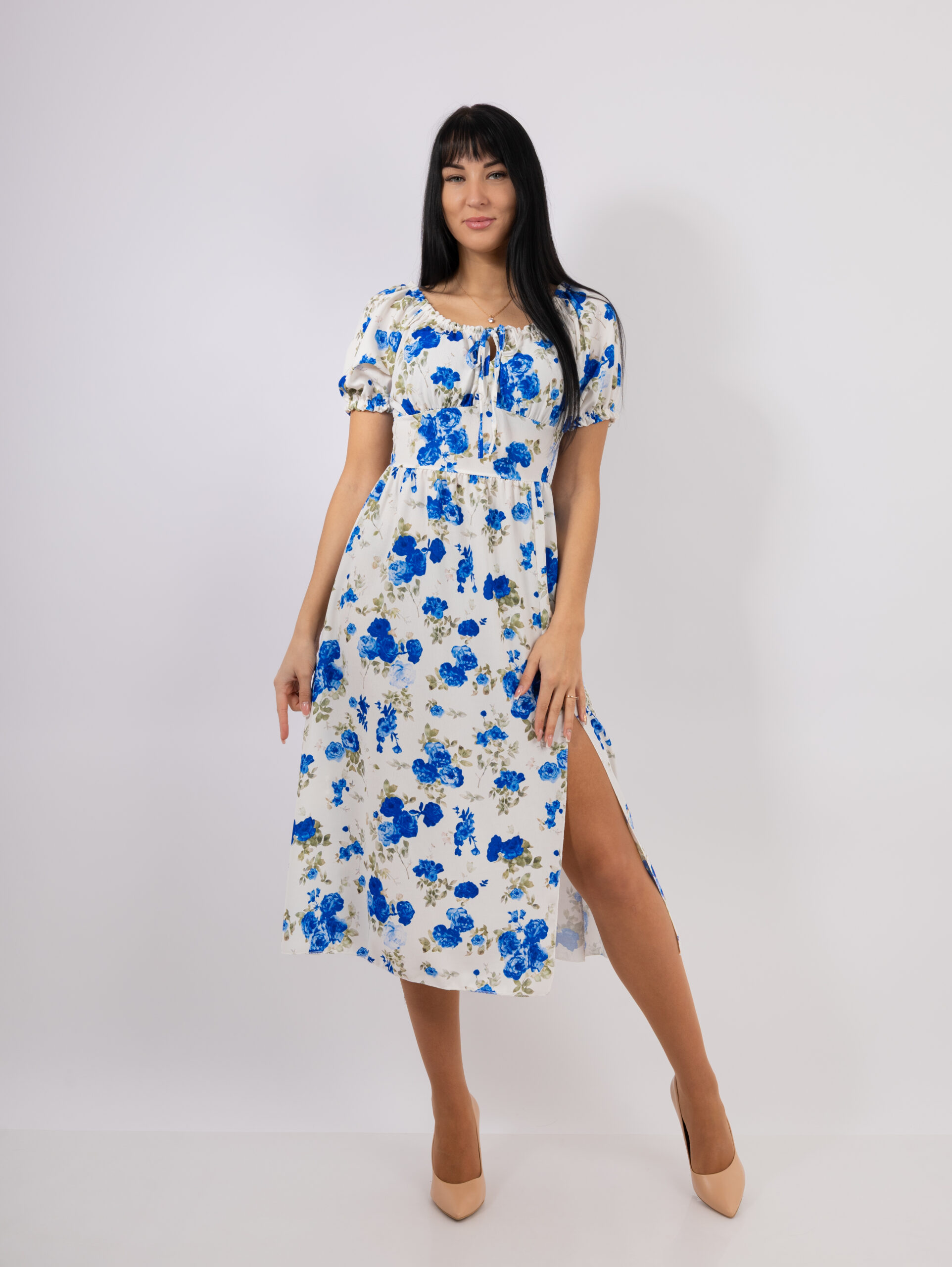 Midi garuma ziedu raksta kleita - Glamour Style